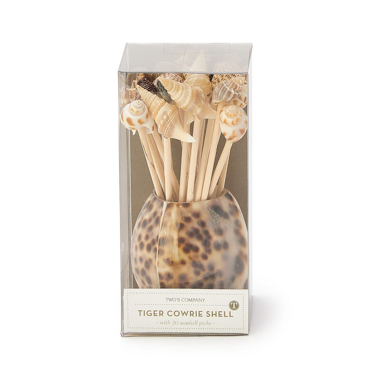 Two's Company Tiger Cowrie Shell with 20 Assorted Sea Shell Picks ...