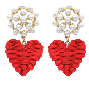 MC Rattan Heart & Pearl Drop Earrings / Red – Monkee's of Myrtle Beach